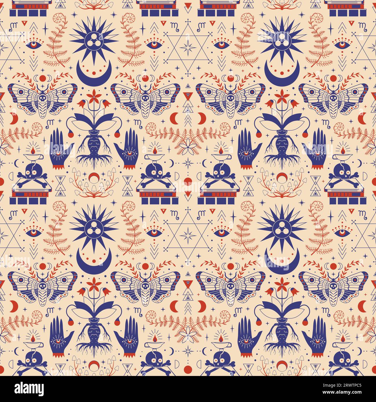 Gothic Whimsical Pattern with Alchemy and Occult Symbols Stock Vector ...