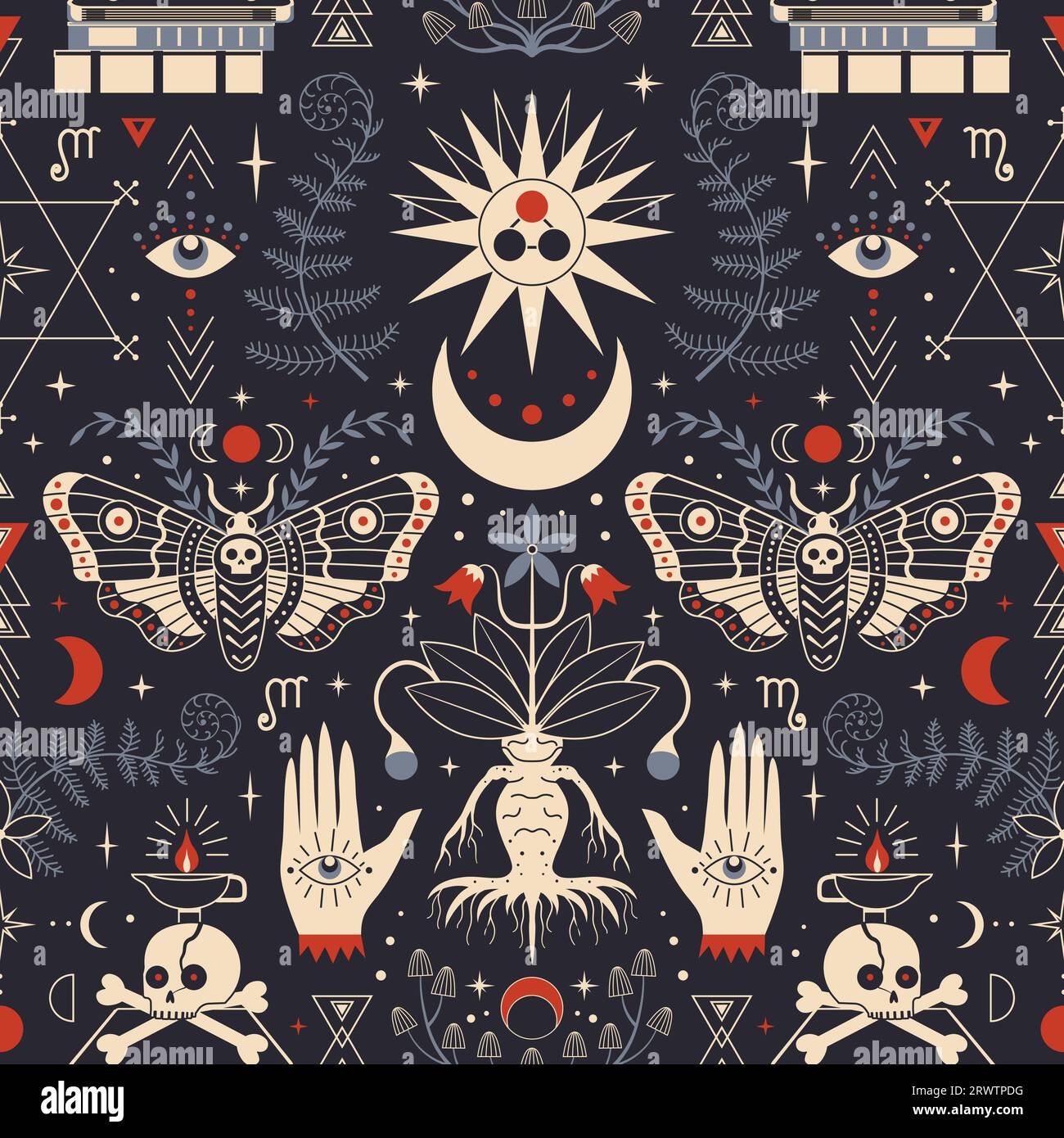 Gothic Whimsical Pattern with Alchemy and Occult Symbols Stock Vector ...