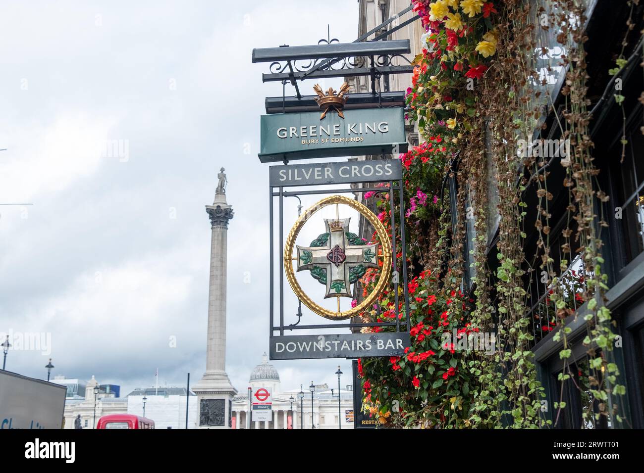 LONDON- SEPTEMBER, 18, 2023: Silver Cross Greene King pub by Trafalgar ...