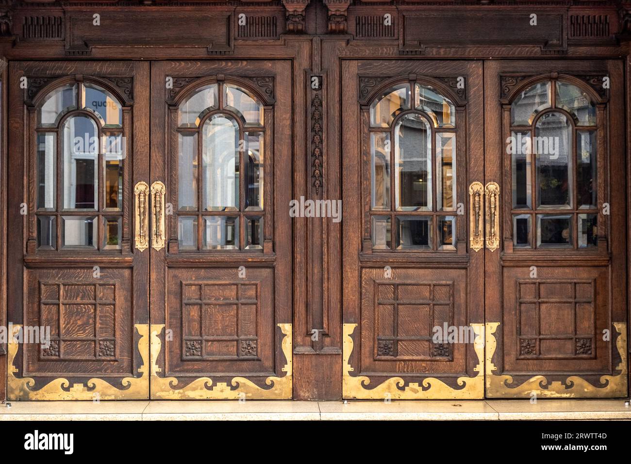 Wooden theatre doors with brass trimming in London's West End Stock ...