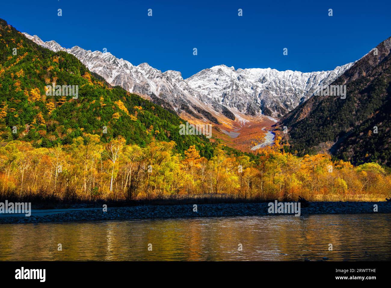 Azusa River and Hotaka mountain range in Kamikochi Stock Photo - Alamy