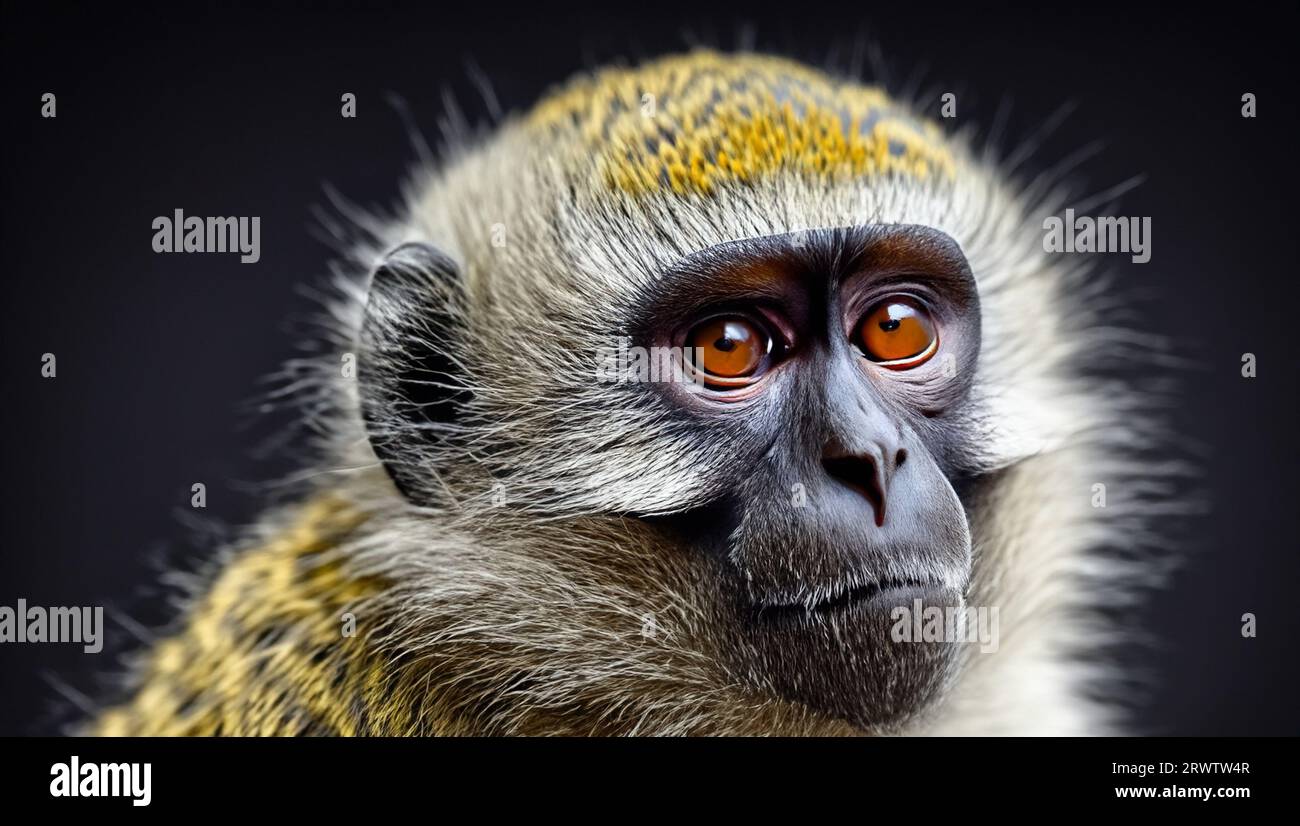 High Detail, Medium Portrait Photo, An vervet monkey on black ...