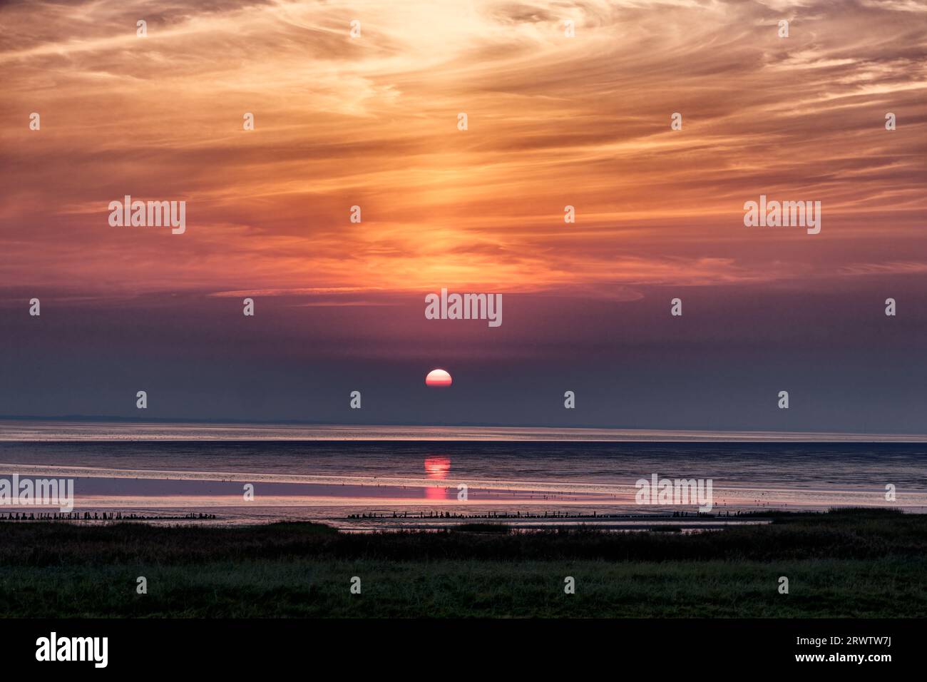 Wadden sea sunset at Darum in western Denmark Stock Photo - Alamy