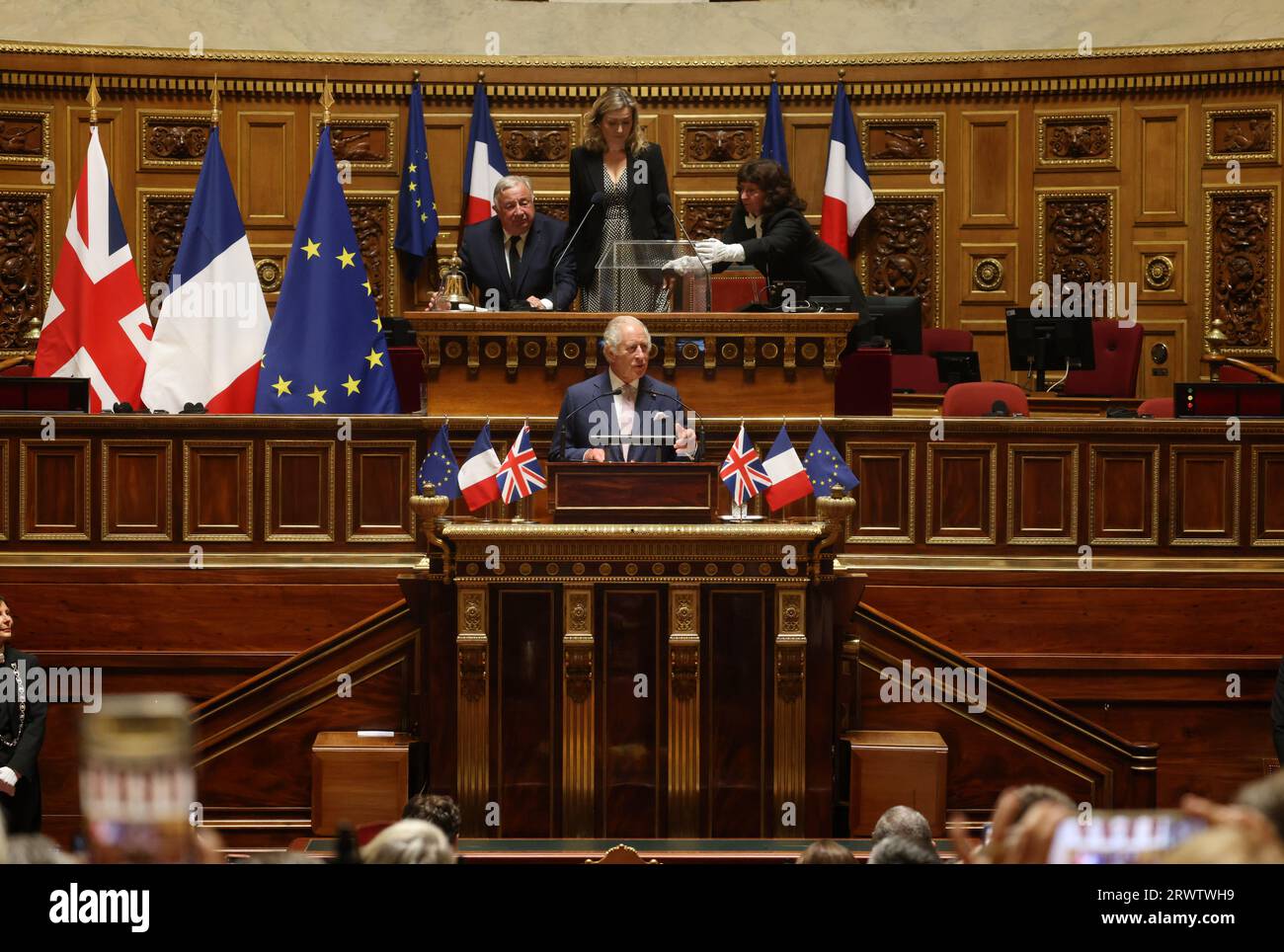 King Charles III addresses parliamentarians in the Senate Chamber, at ...