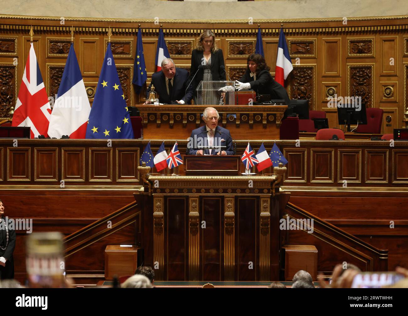 King Charles III addresses parliamentarians in the Senate Chamber, at ...