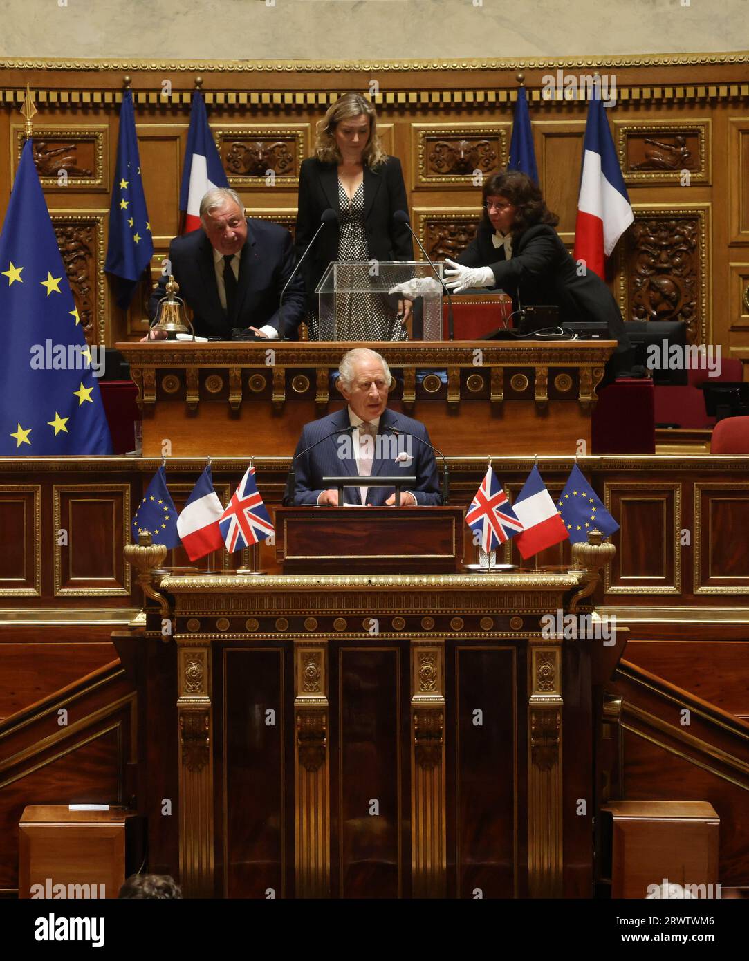 King Charles III addresses parliamentarians in the Senate Chamber, at ...