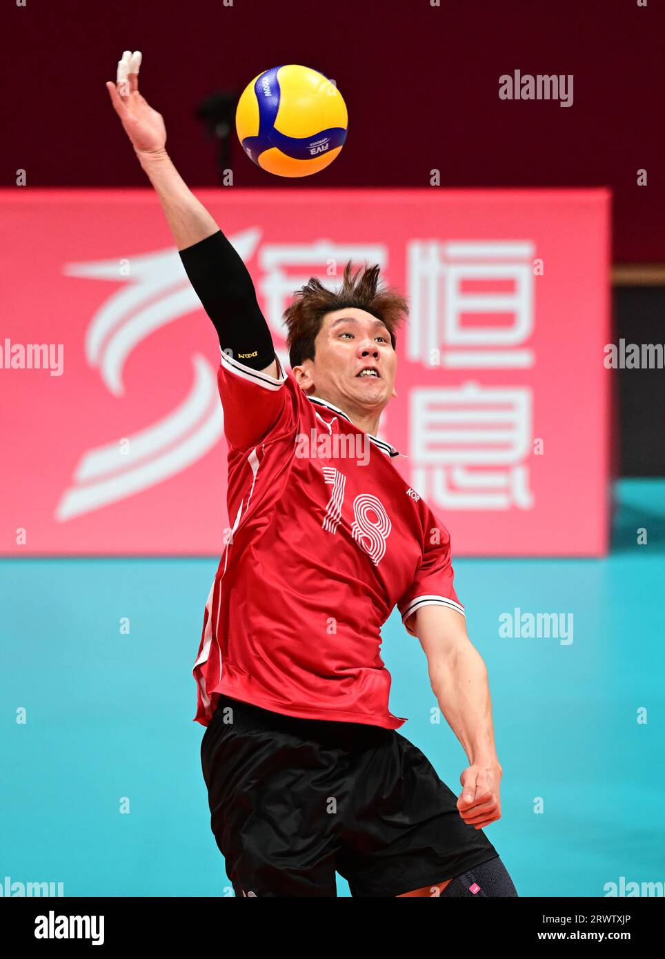 Hangzhou, China. 21st Sep, 2023. Kyumin Kim of the Republic of Korea men volleyball team is seen ...