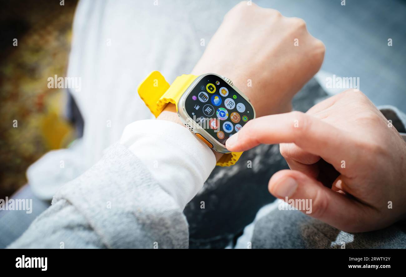 London, United Kingdom - Sep 20, 2023: a woman presents all the apps on ...