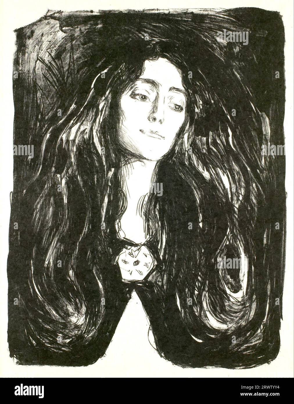 Edvard Munch - The Brooch. Eva Mudocci 1903, lithograph print on paper ...