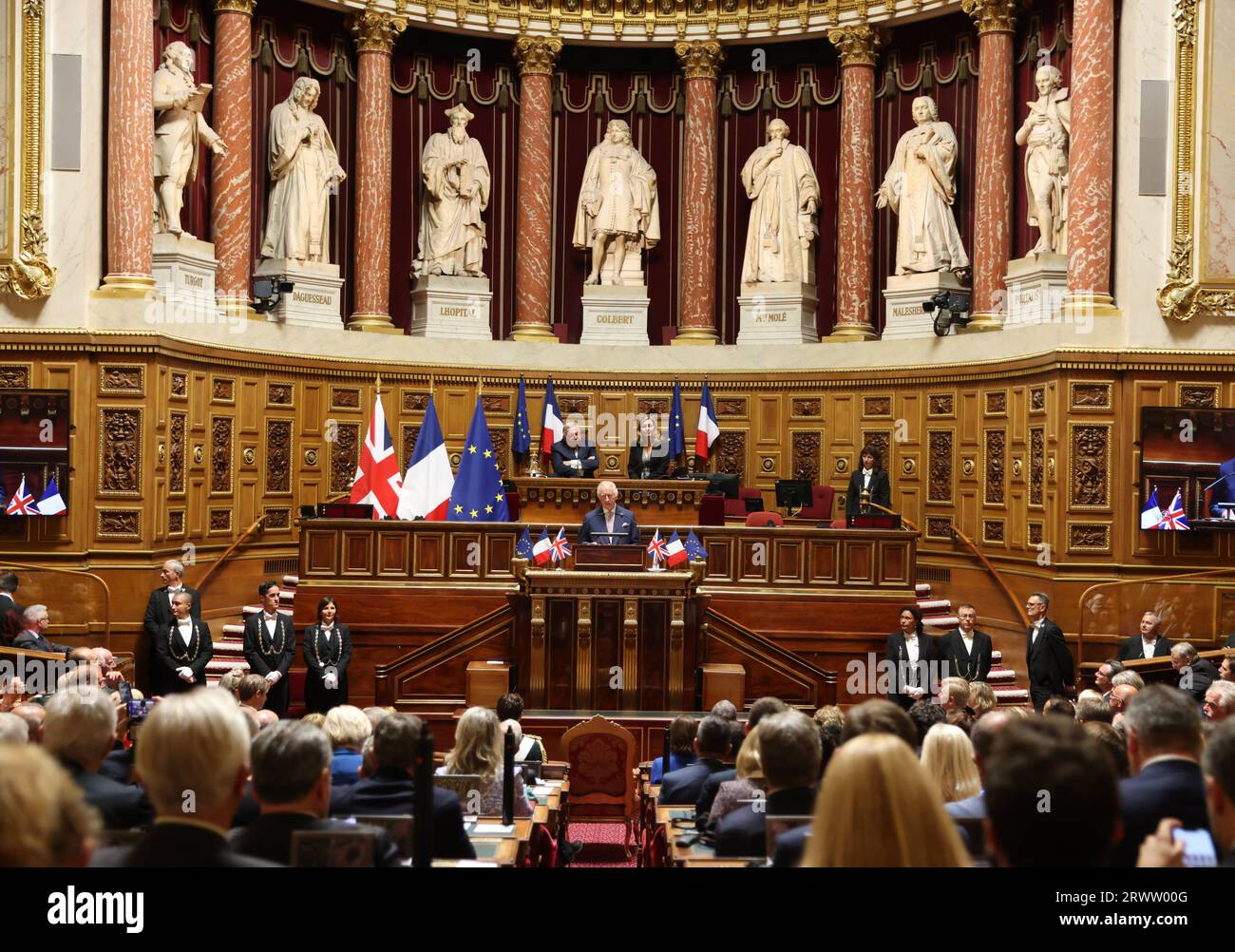 King Charles III addresses parliamentarians in the Senate Chamber, at ...