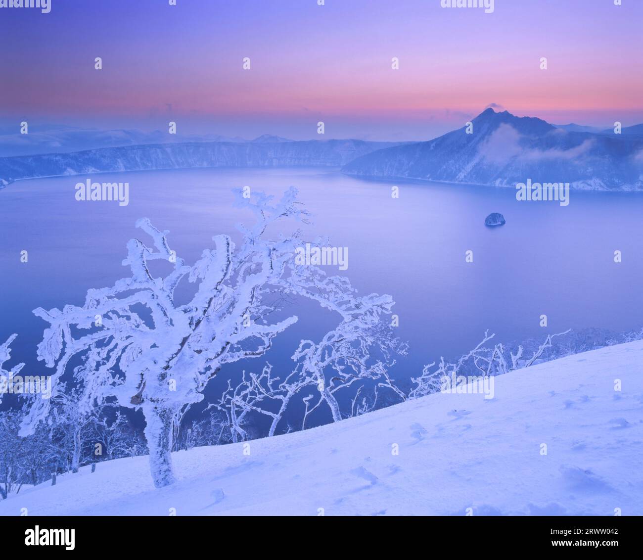 Morning Ice and Lake Mashu Ko from Lake Mashu Ko Observation Deck No.3 ...