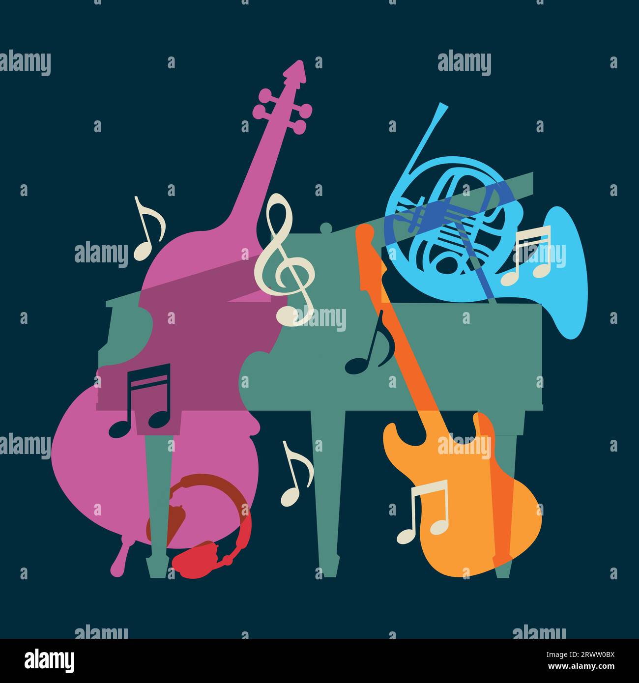 Set of abstract colorful musical instruments. Logo or poster concept ...