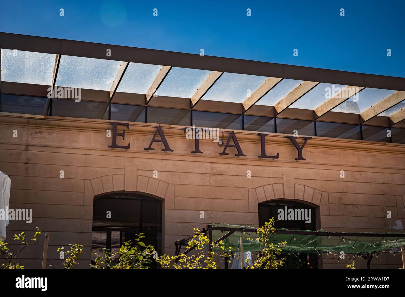 TRIESTE, ITALY - SEPTEMBER 10 2023: Sign of Eataly in Trieste old Port ...