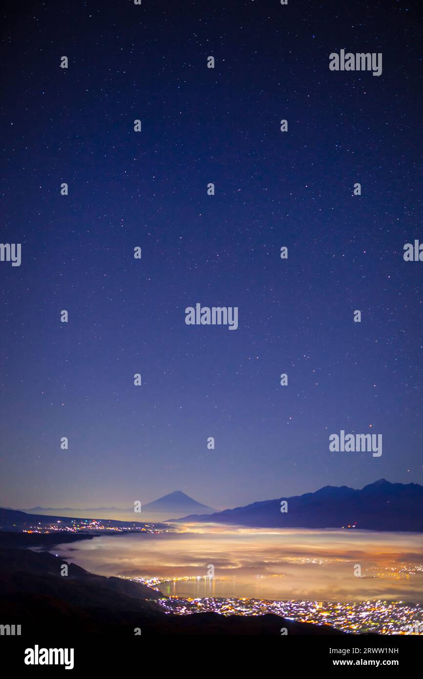 Fuji and Night View from Takabotchi Plateau Stock Photo - Alamy
