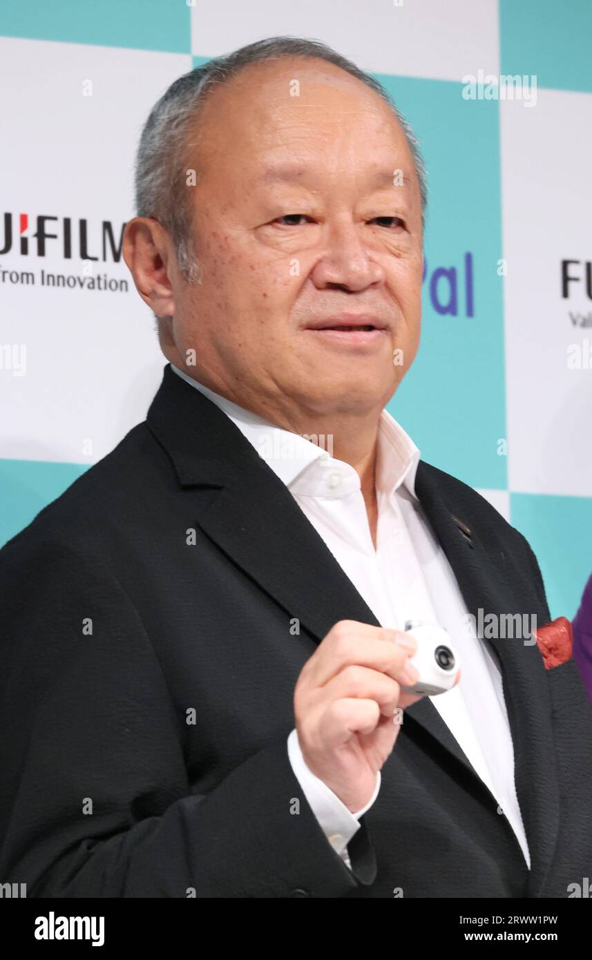Tokyo, Japan. 21st Sep, 2023. Fujifilm president Teiichi Goto displays ...