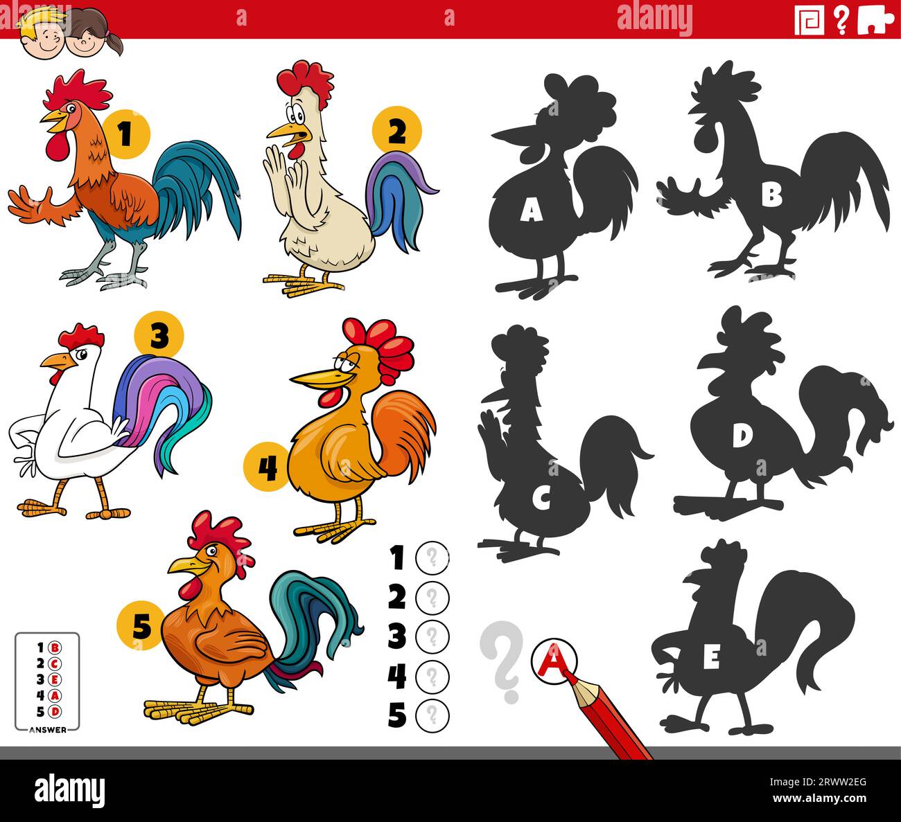 Cartoon illustration of finding the right shadows to the pictures ...