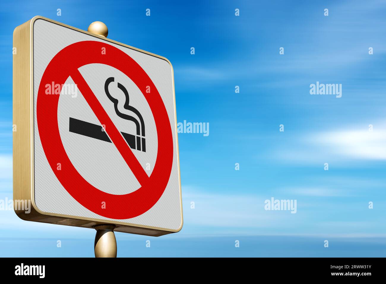 Close-up of a modern smoking prohibited sign. No smoking road sign ...