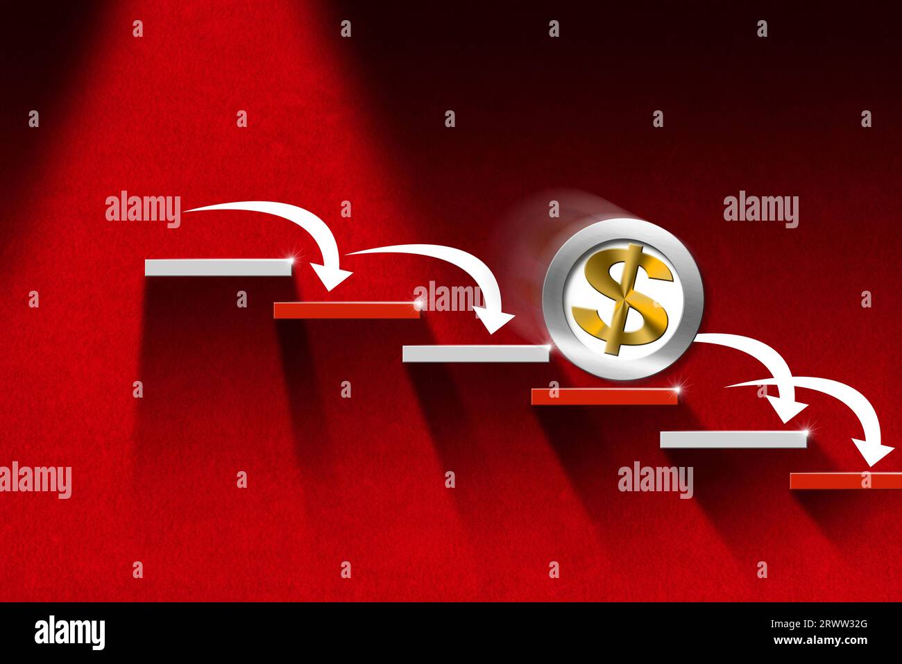 US Dollar currency falling down, recession, inflation and depression ...