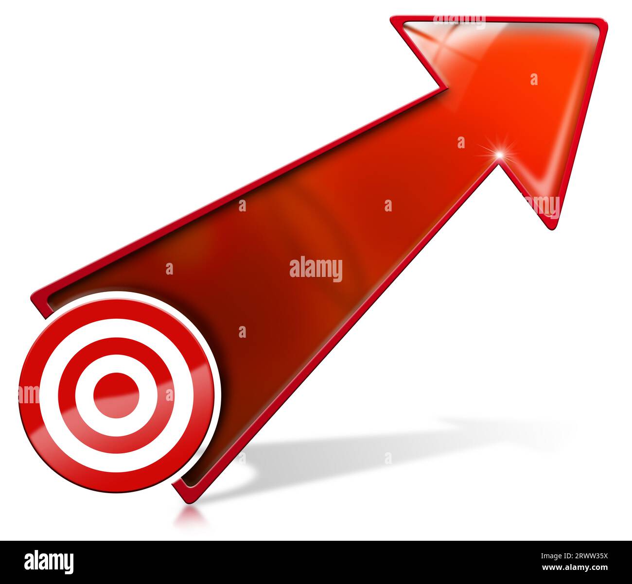 Red and white target (bull's eye,) and empty directional red arrow, directional sign with copy ...
