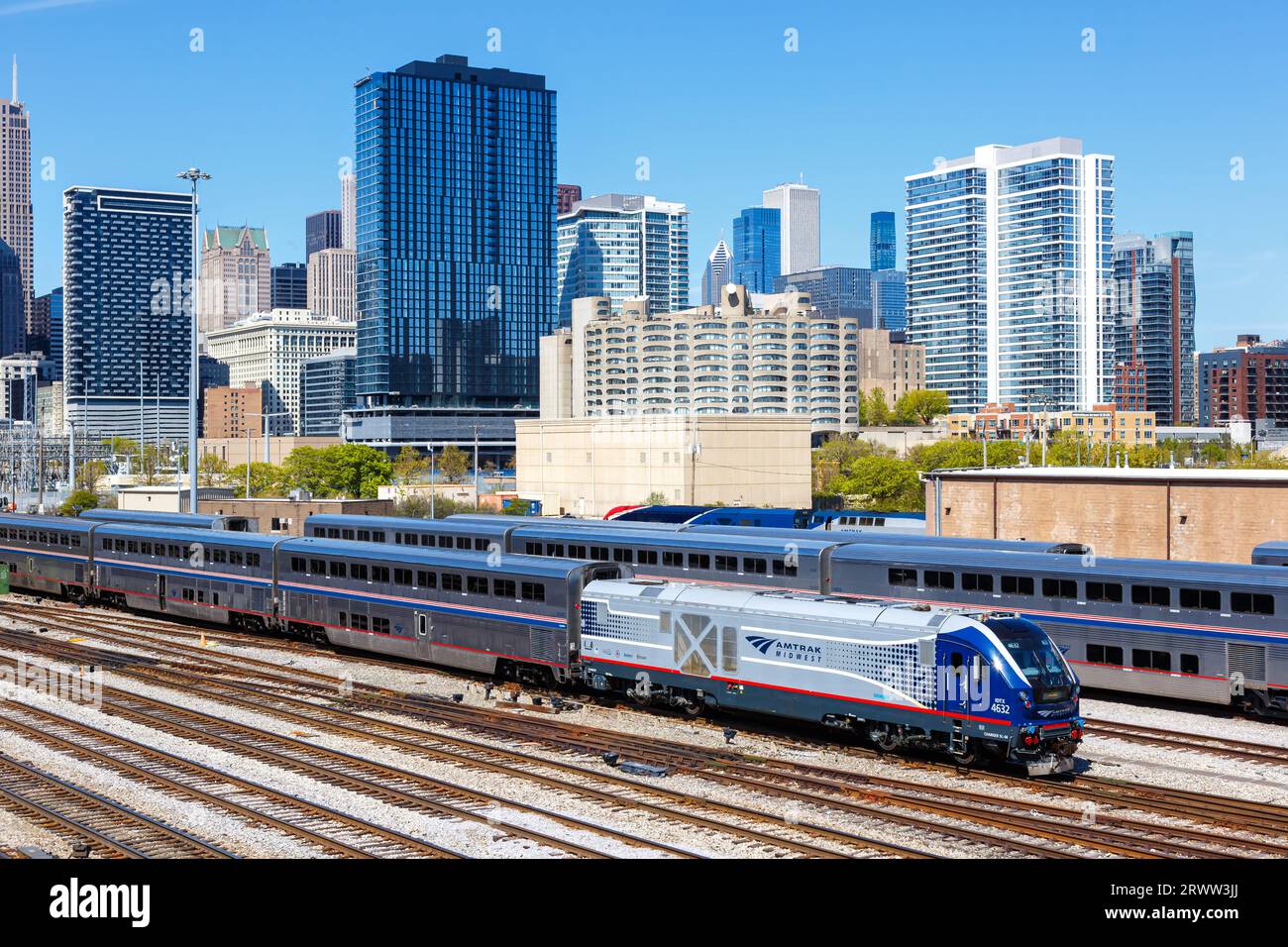 Chicago, United States - May 3, 2023: Skyline with Amtrak Midwest ...