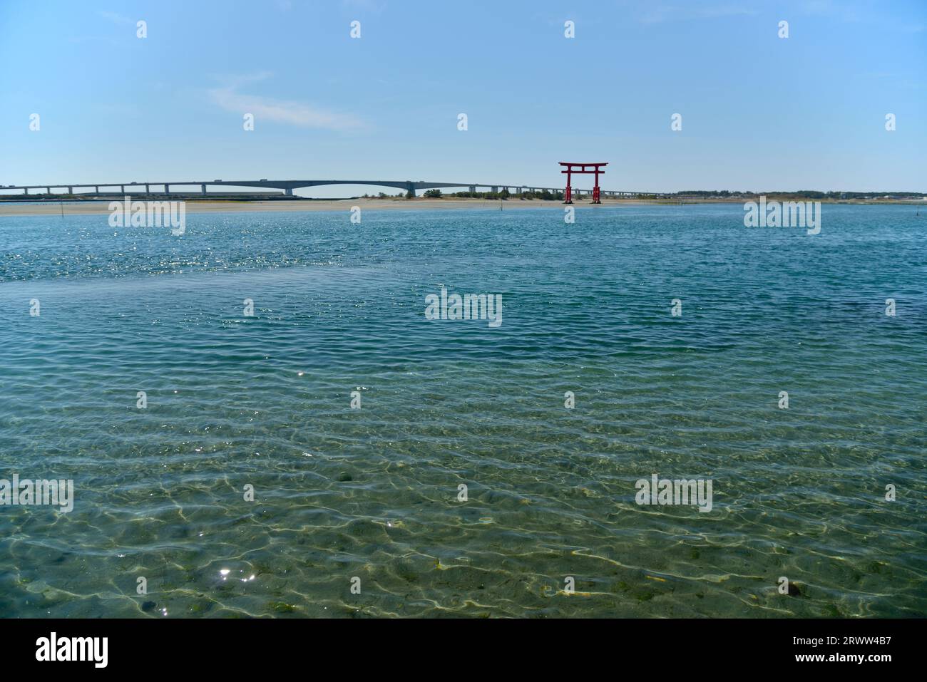 Hamana Lake, Red Torii Gate and Hamana Ohashi Bridge Stock Photo - Alamy