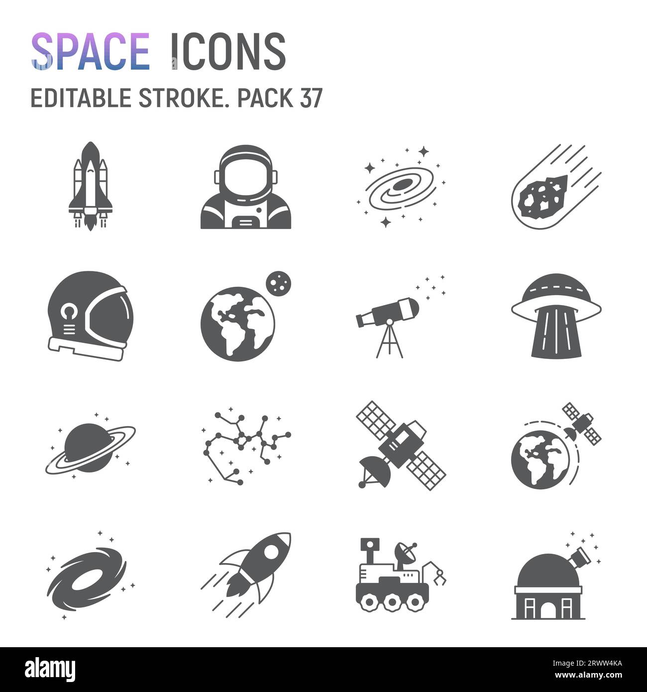 Space glyph icon set, astronomy collection, vector graphics, logo illustrations, space vector ...