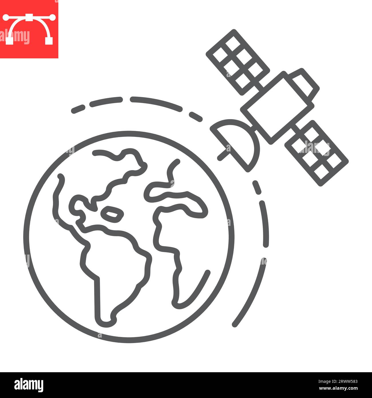 Satellite in orbit line icon, cosmos and communication, Satellite Earth ...