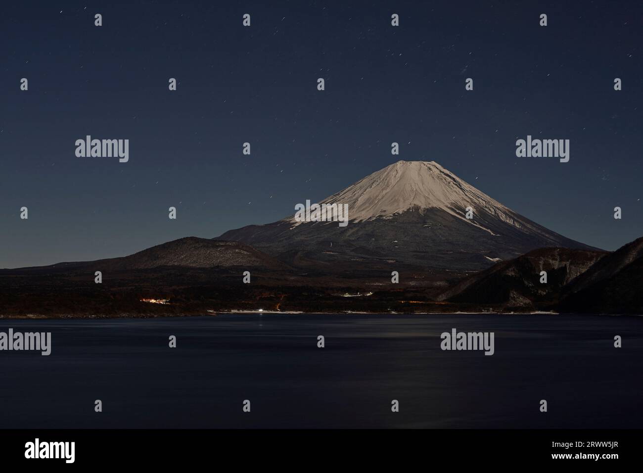 Fuji on a moonlit night from Lake Motosuko Stock Photo - Alamy