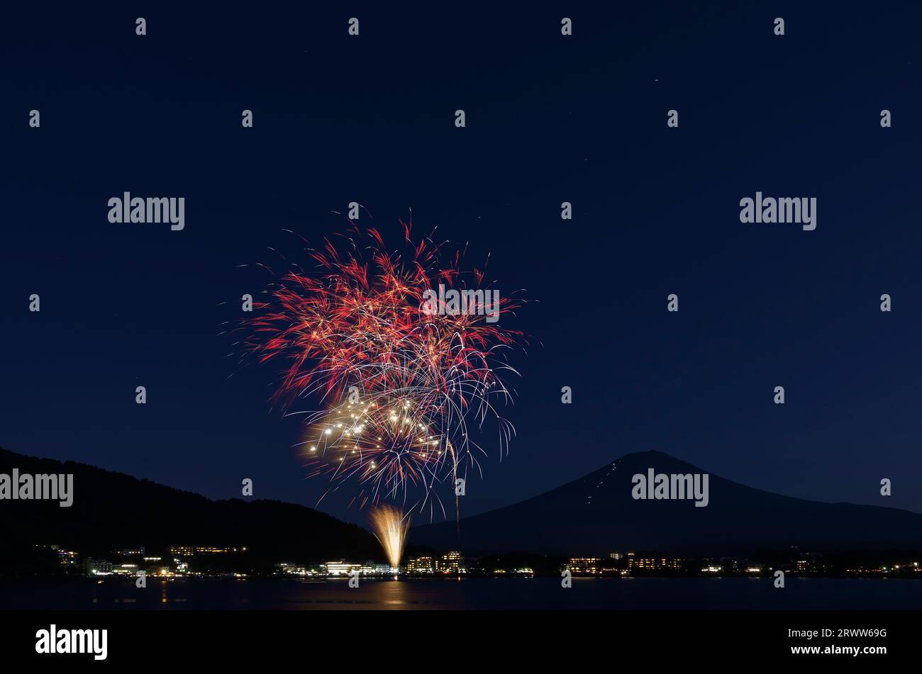 Fuji and Kawaguchiko Lake Festival Fireworks Display Stock Photo - Alamy