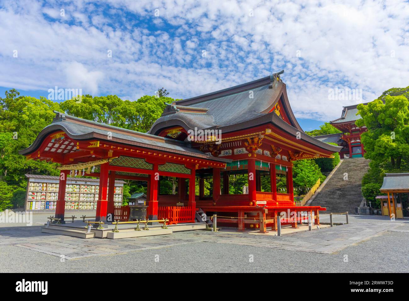 Main Shrine and Maiten (dance hall) of Tsuruoka Hachimangu Shrine Stock ...