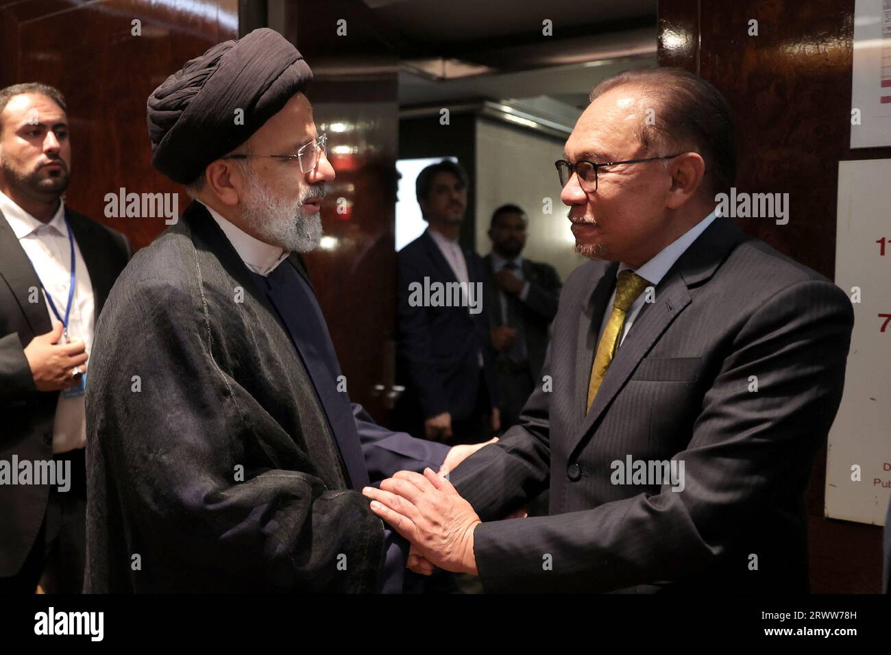 New York, USA. 21st Sep, 2023. Iranian President EBRAHIM RAISI (L ...