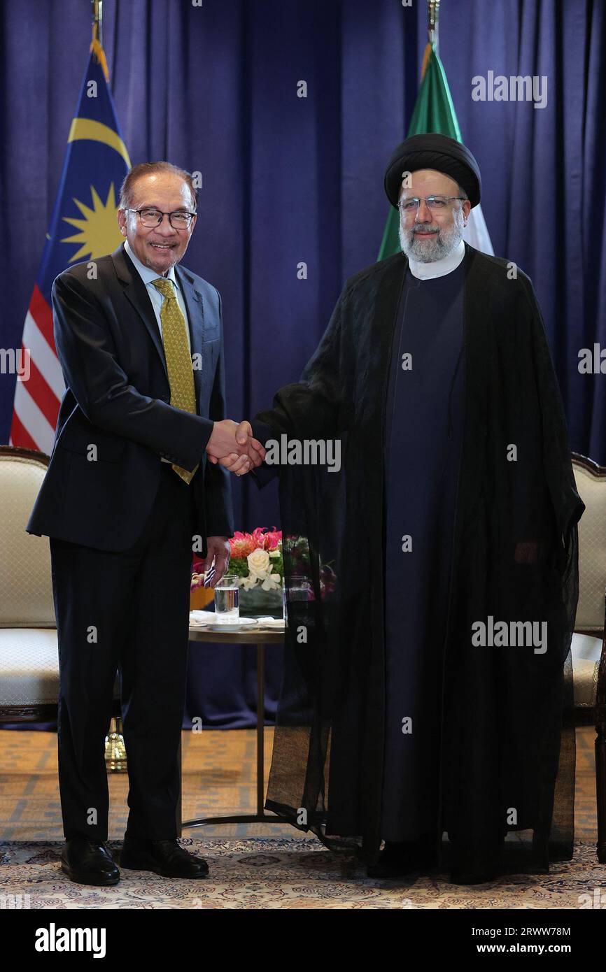 New York, USA. 21st Sep, 2023. Iranian President EBRAHIM RAISI (R ...