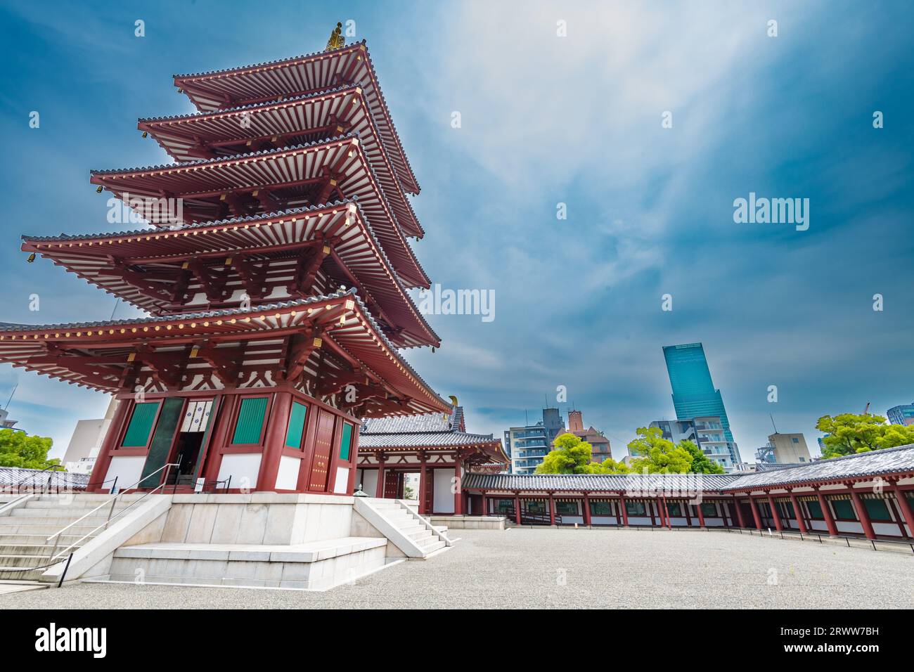 Shi-Tennoji Buddhist Temple and hi-rise building Stock Photo - Alamy