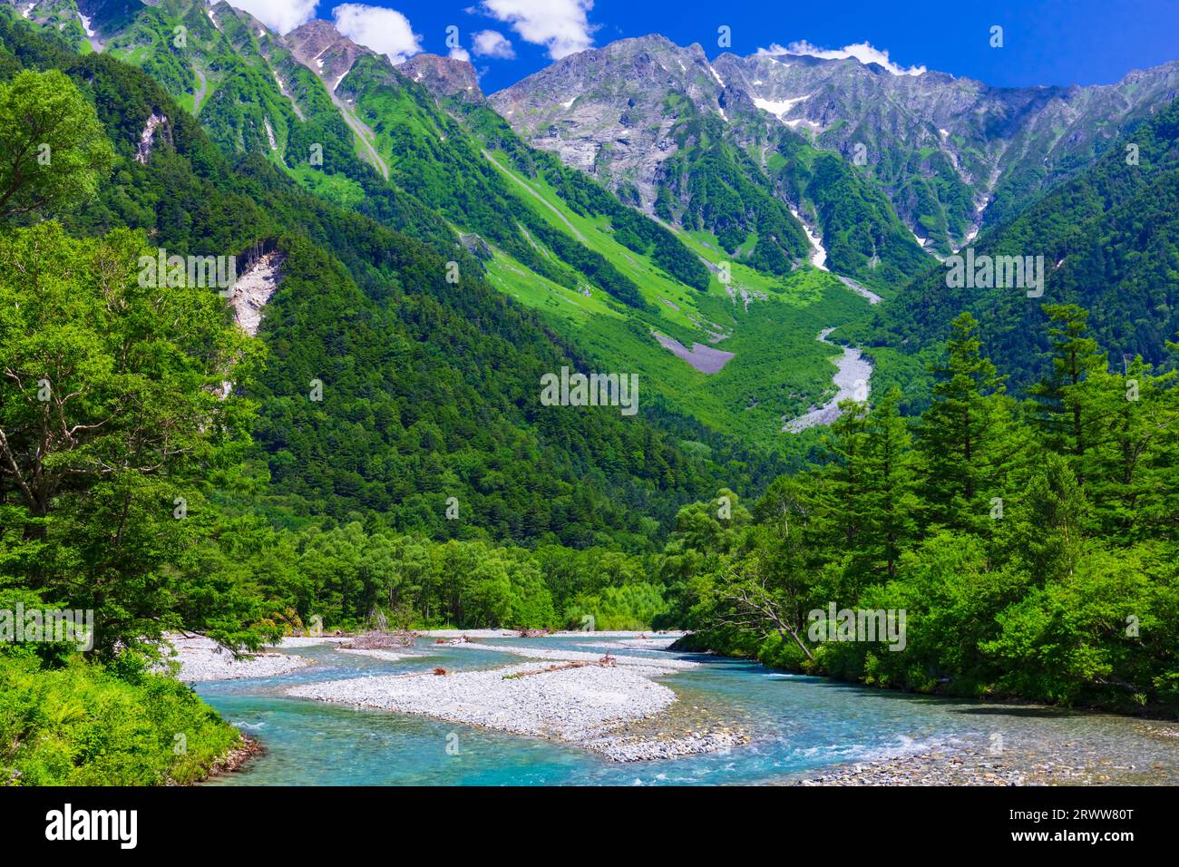 Azusa River and Hotaka mountain range in summer Stock Photo - Alamy
