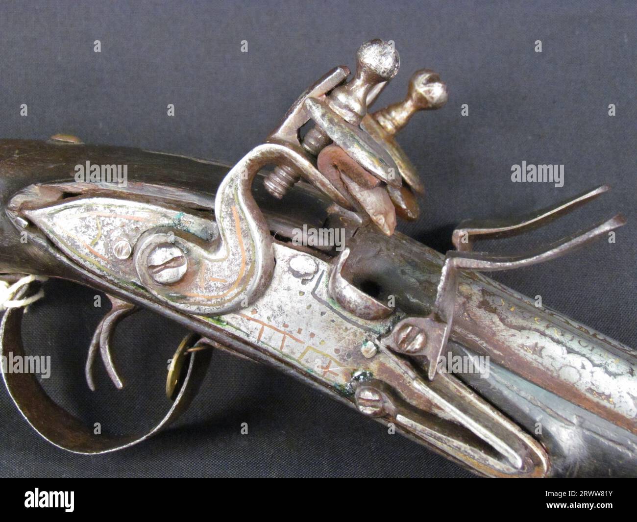 Double barrel flintlock pistol. AF*43532 Stock Photo - Alamy