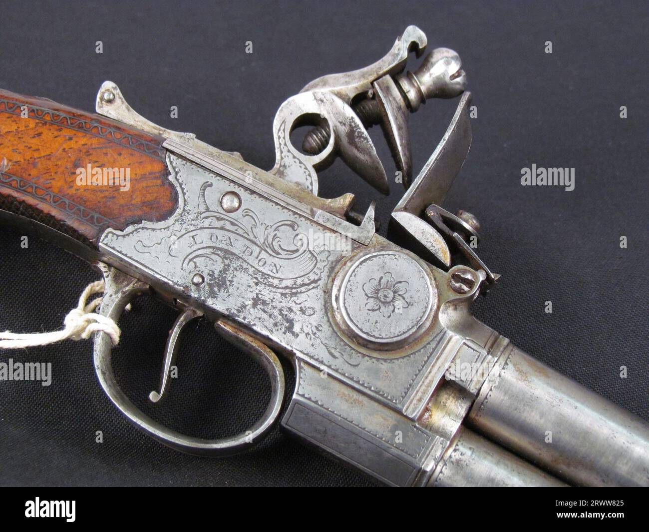 Double barrel boxlock flintlock pistol. AF*43539A Stock Photo - Alamy
