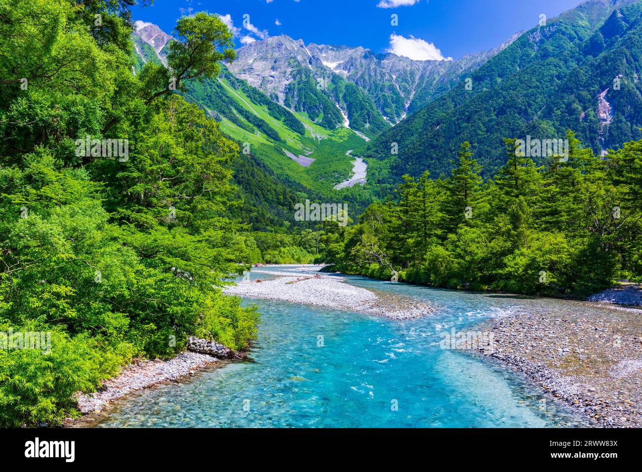 Azusa River and Hotaka mountain range in summer Stock Photo - Alamy