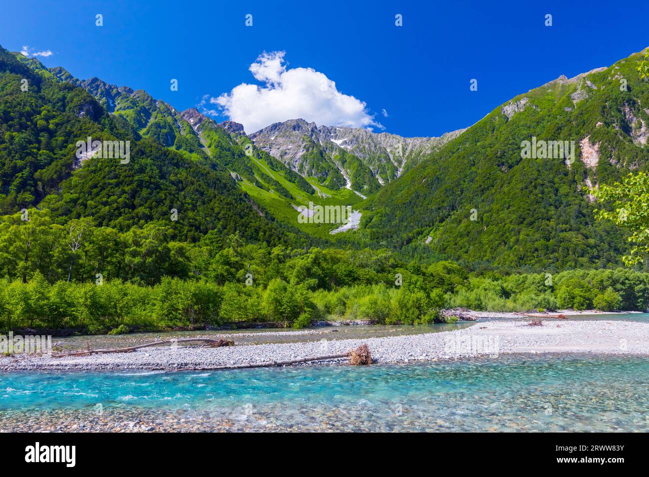 Azusa River and Hotaka mountain range in summer Stock Photo - Alamy