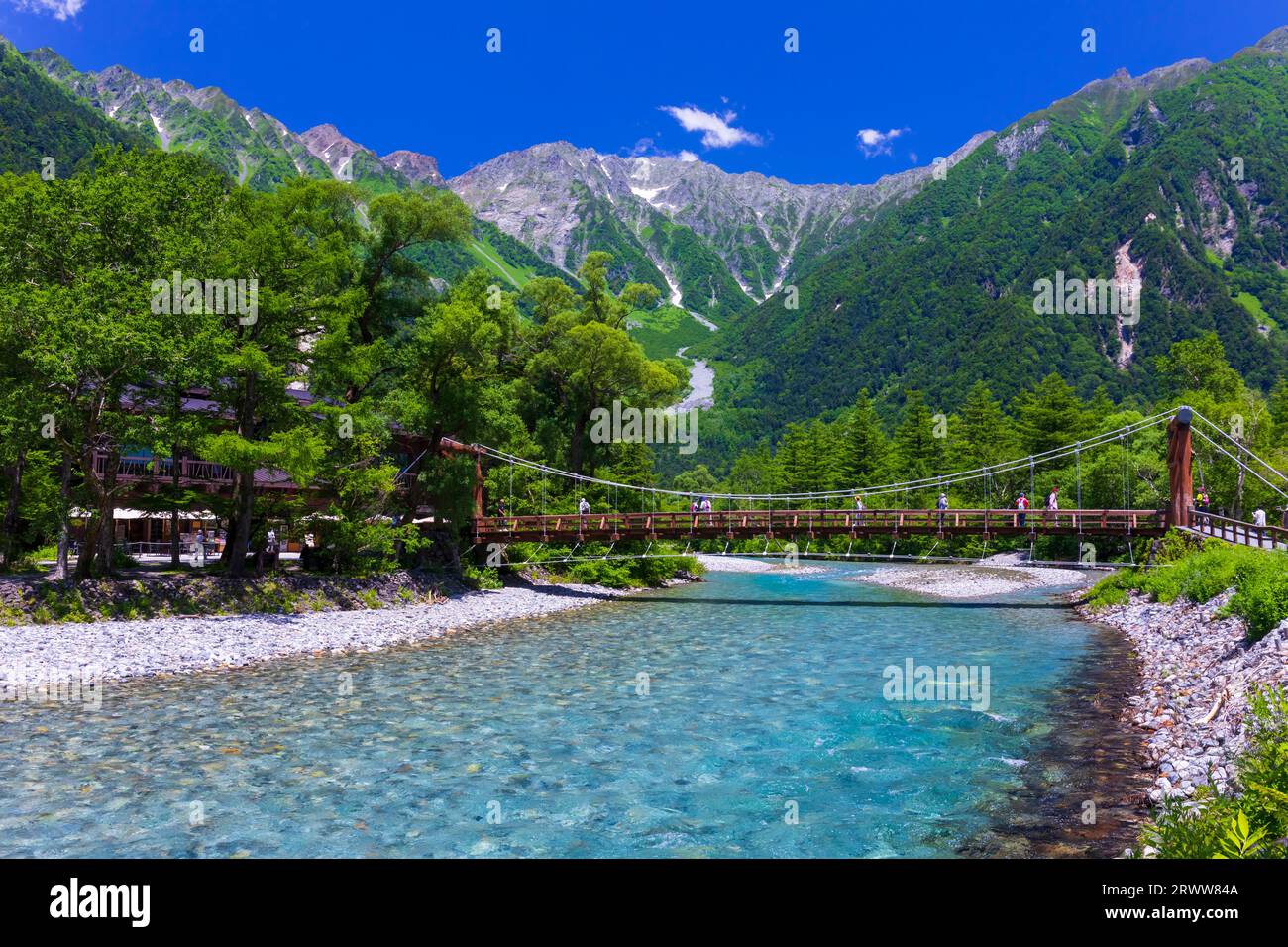 Azusa River and Kappa-bashi Bridge in Kamikochi Stock Photo - Alamy