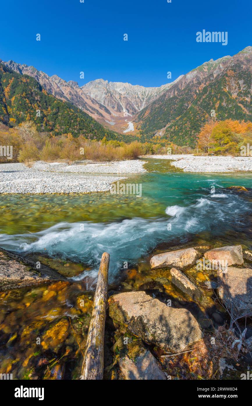 Hotaka mountain peaks and Azusa River Stock Photo - Alamy