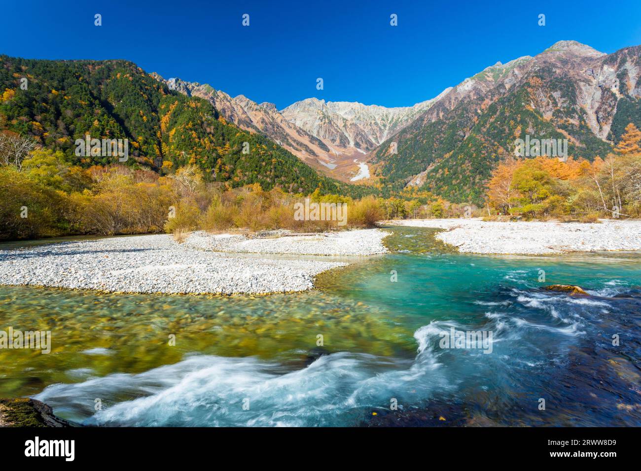 Hotaka mountain peaks and Azusa River Stock Photo - Alamy