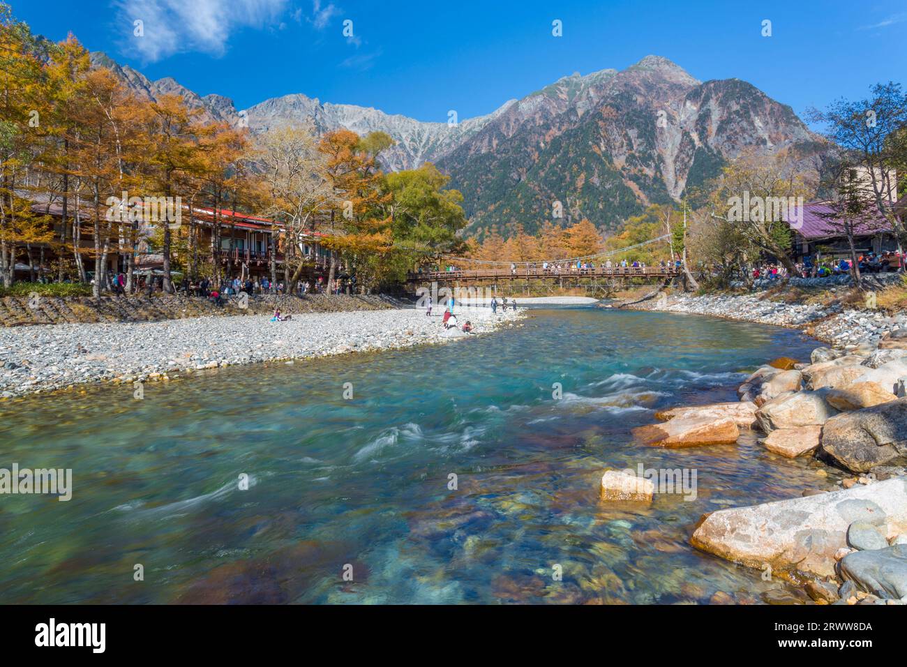 Hotaka mountain peaks and Azusa River Stock Photo - Alamy