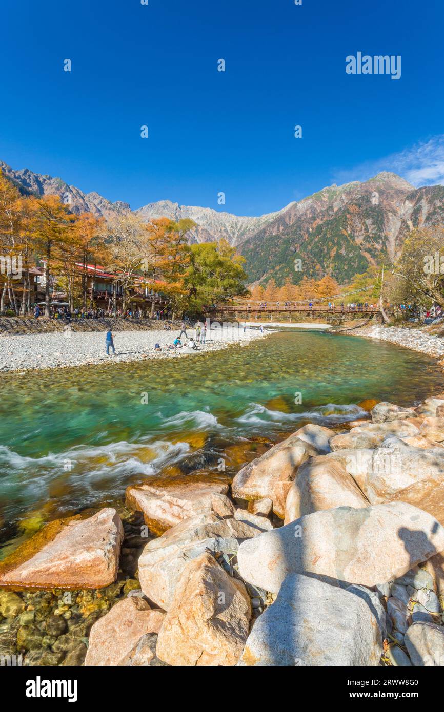 Hotaka mountain peaks and Azusa River Stock Photo - Alamy