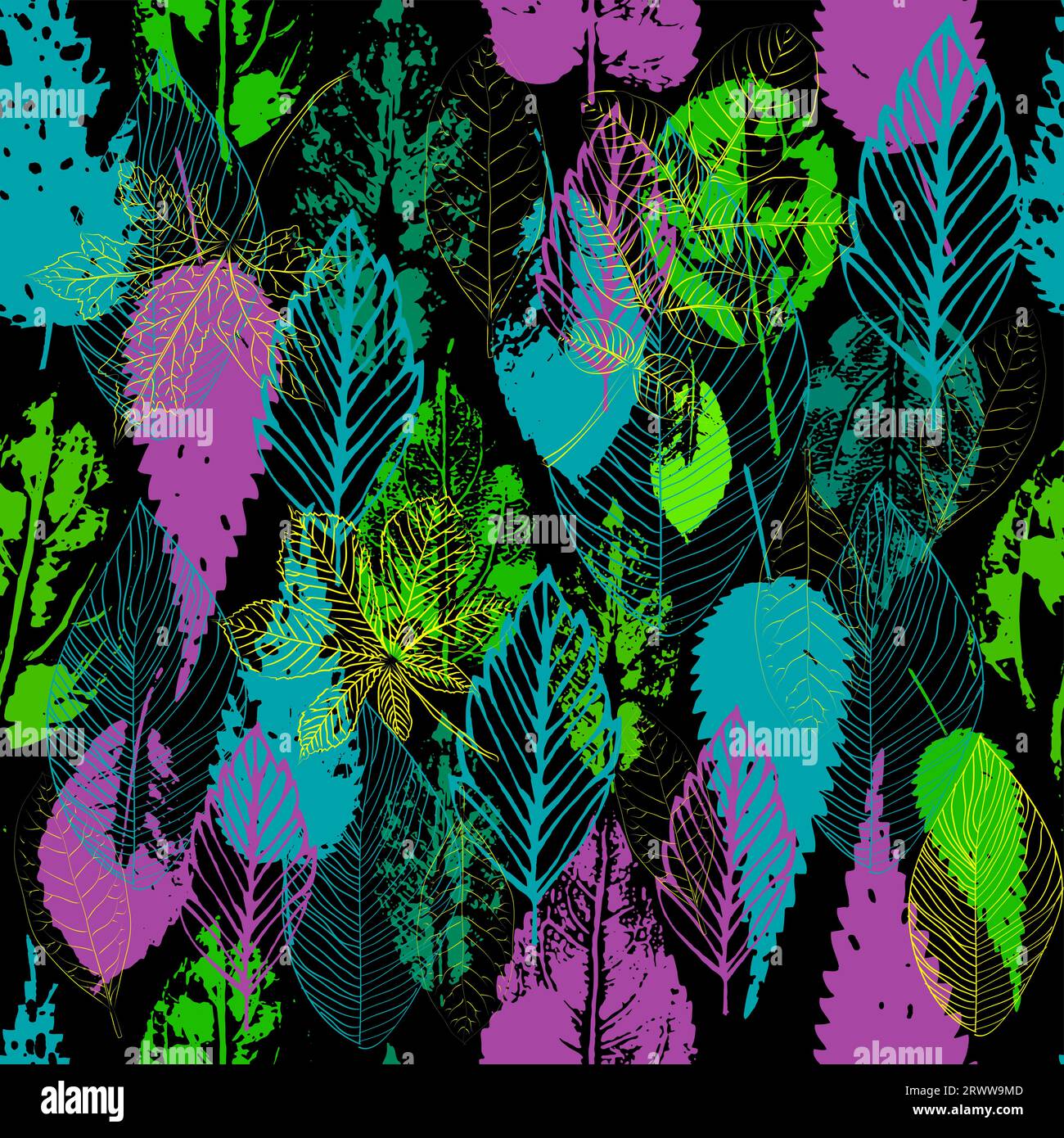 Botanical seamless background with leaf prints. Vector illustration ...