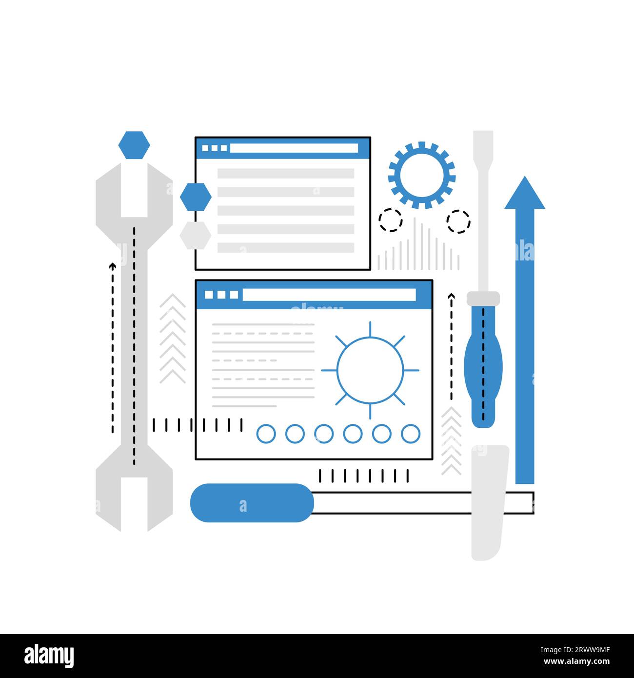 Network settings technology. Fixing online issue, tech maintenance ...