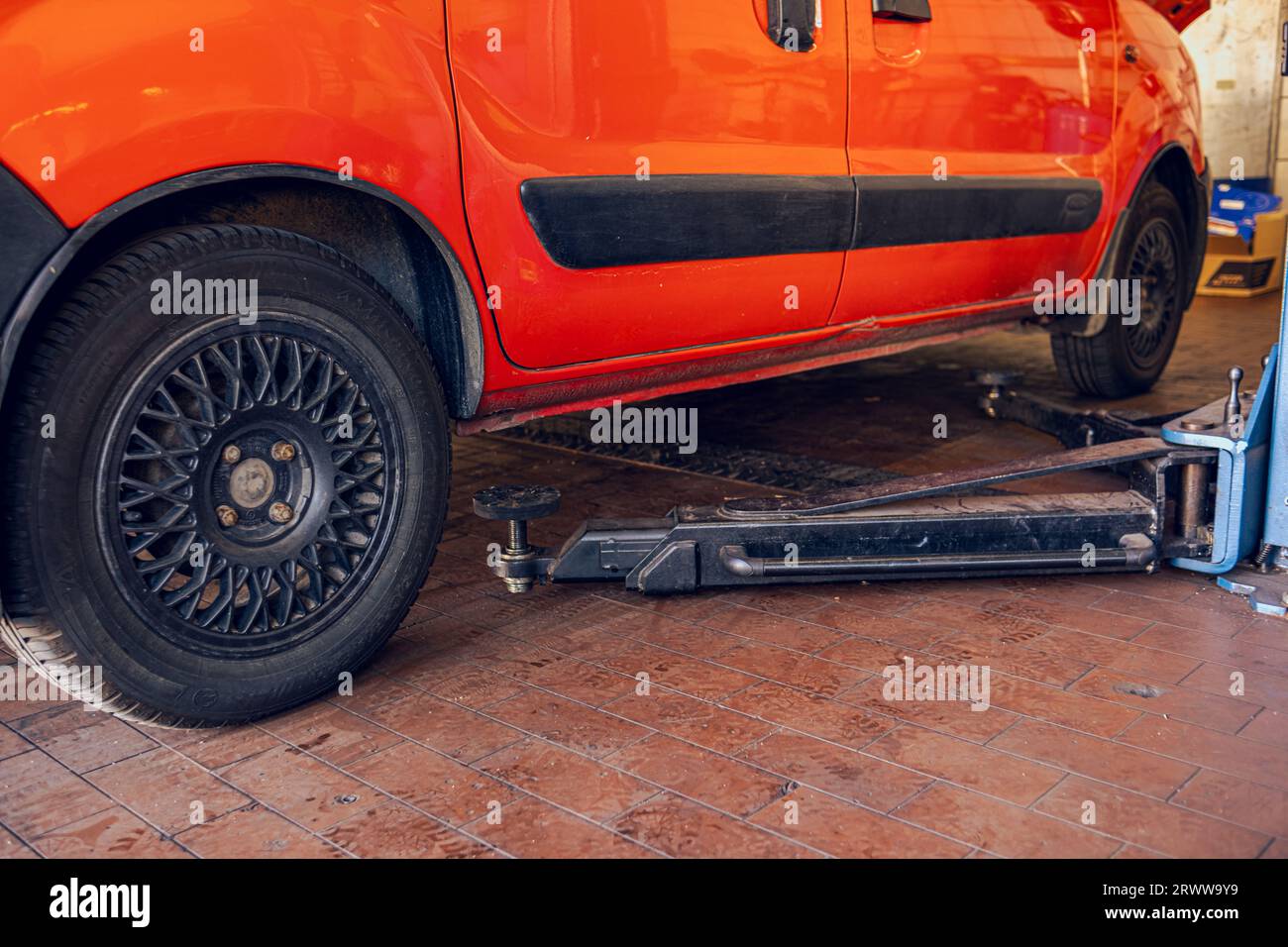 The Red Car at the technical station is preparing to be lifted on the ...