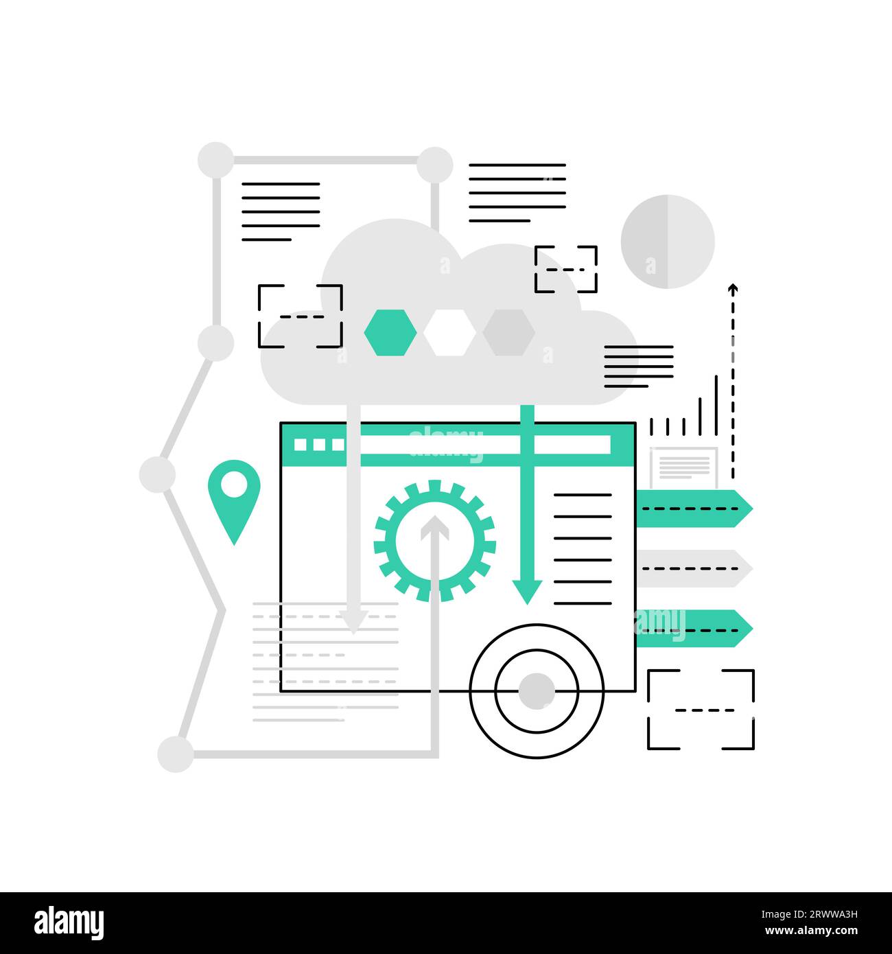 Web cloud hosting. Cloud computing technology, digital data storage ...