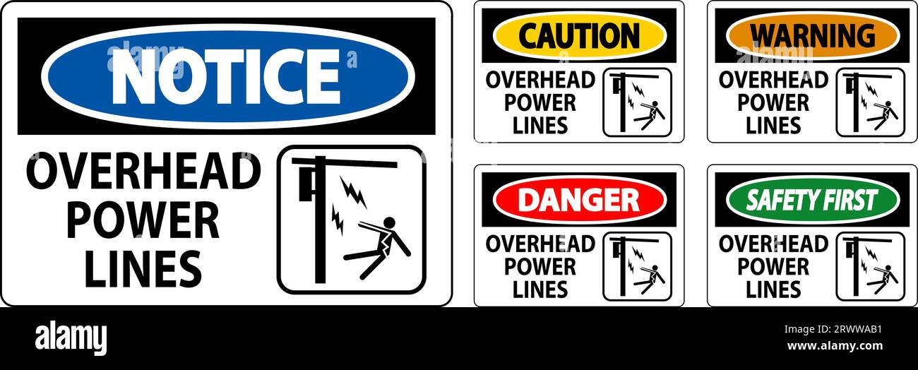 Danger Sign Overhead Power Lines Stock Vector Image & Art - Alamy