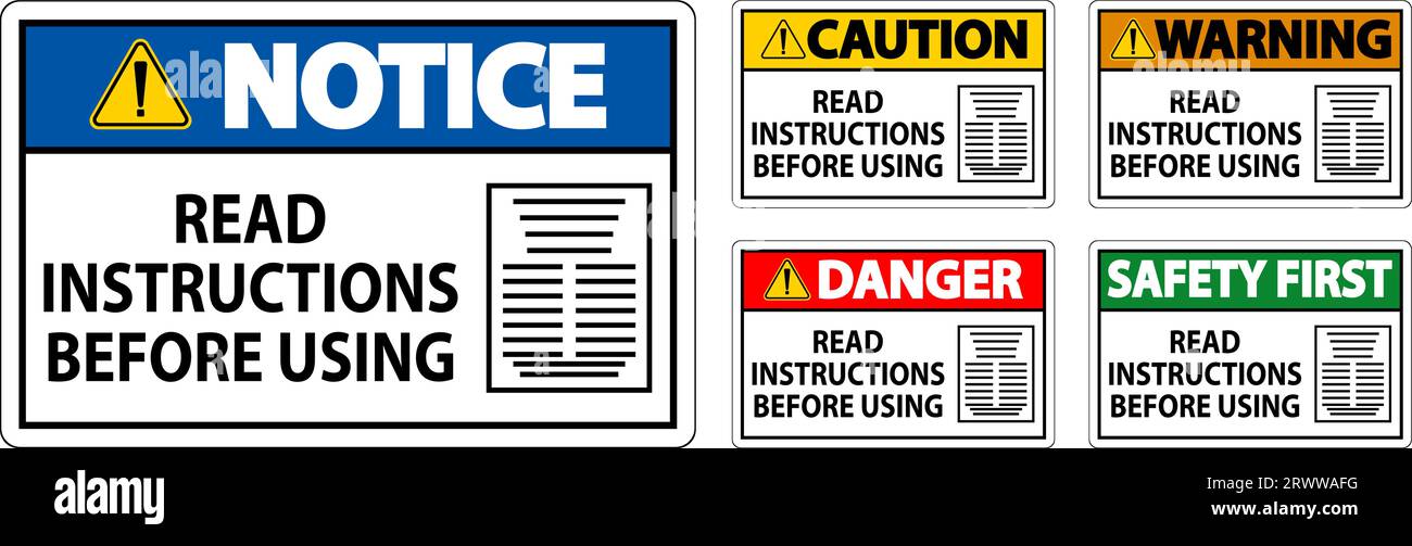 Caution Machine Sign Read Instructions Before Using Stock Vector Image & Art - Alamy