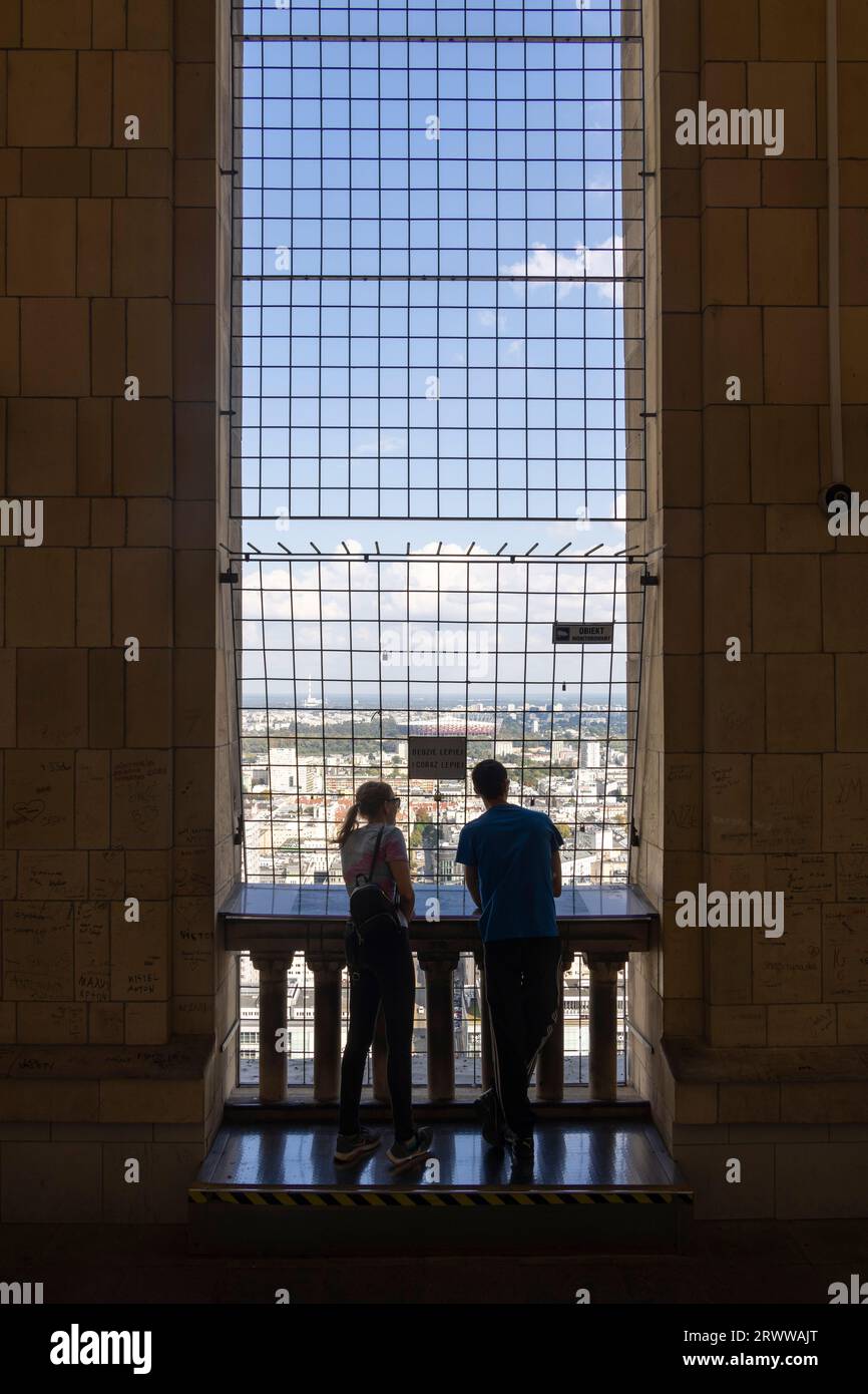tourists on observation deck, the Palace of Culture and Science, Warsaw ...